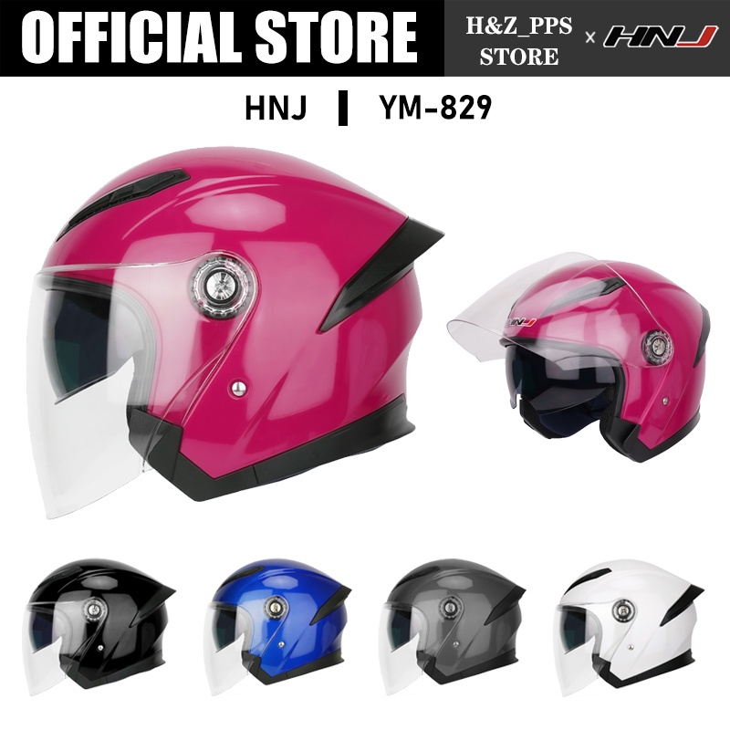 HNJ Ym-829 Plain Motorcycle Half Face Helmet Dual Visor For Men And ...