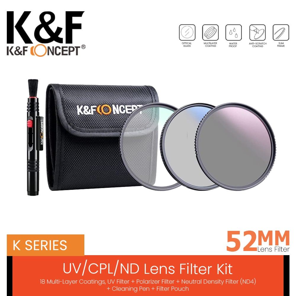 KNF Concept 52mm 3in1 Filter Kit UV CPL ND4 + Lenspen with Case Filter ...