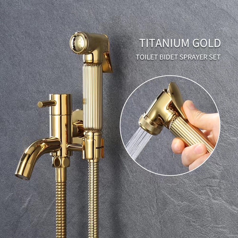 Solid brass bathroom shower sprayer gold polished handheld toilet bidet ...