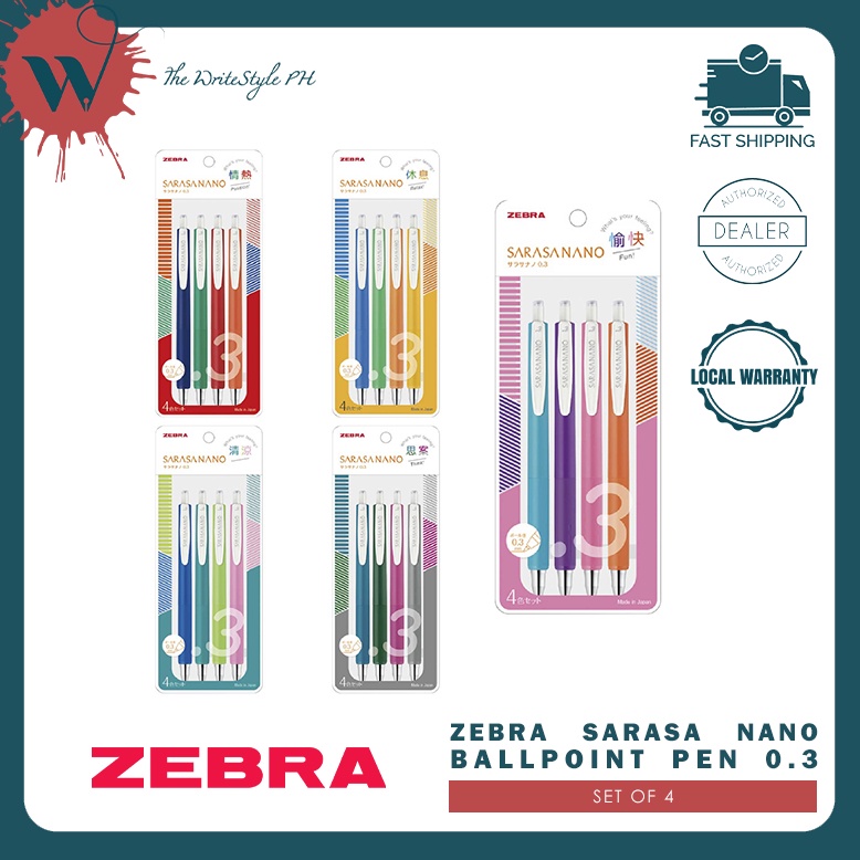 Zebra Sarasa Nano 0.3 Ballpoint Pens (Set of 4) | Shopee Philippines