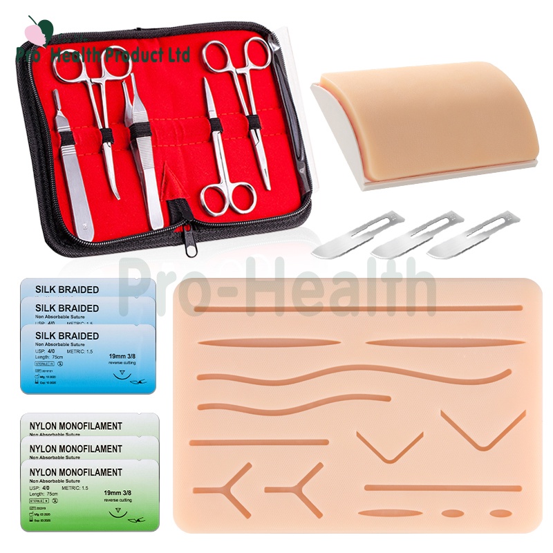 Suture Practice Full Kit 3-layer Silicone Suture Pad of 14 Classic Wounds Curved Suture Pad of ...