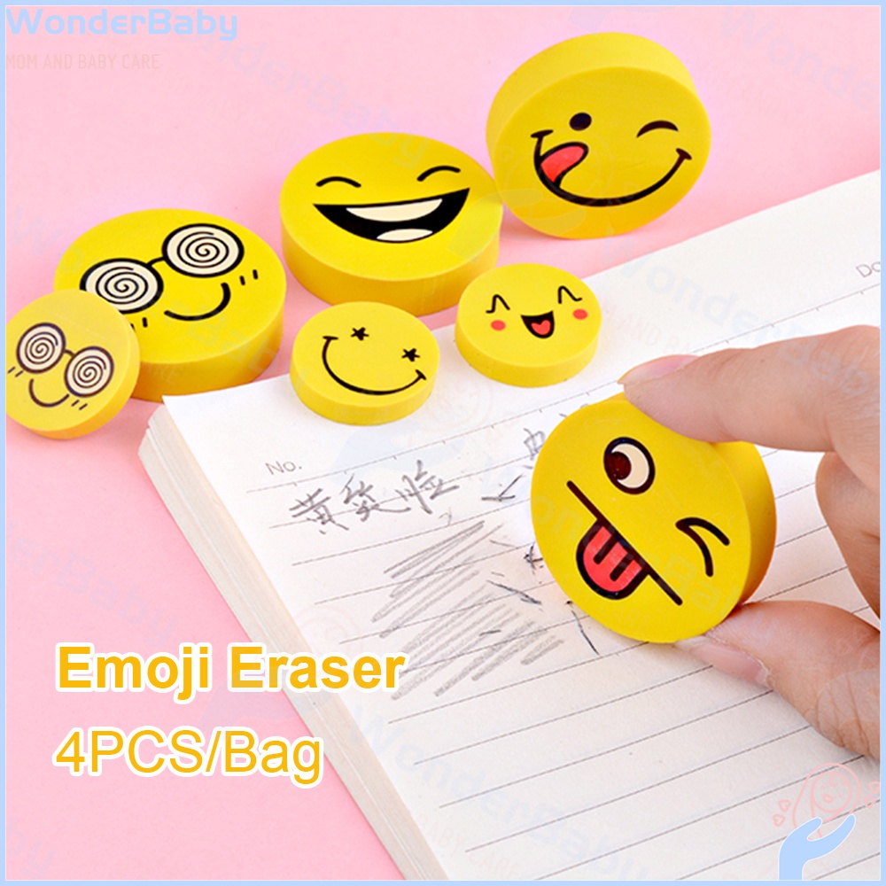WD【COD】 4pcs/bag cute Emoji eraser for kids fun learning smiley eraser ...