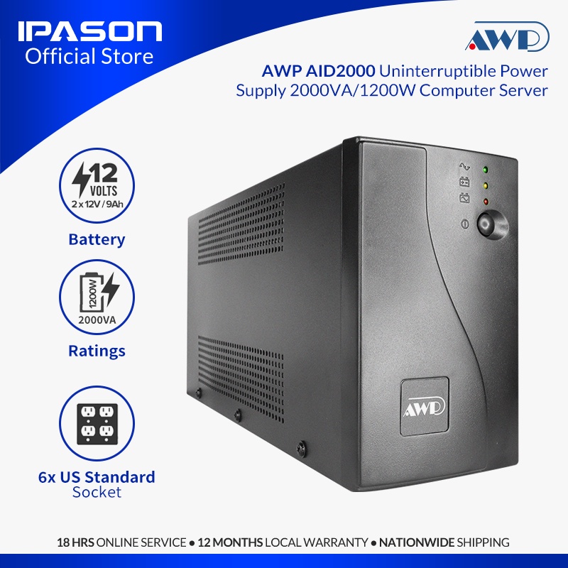 Ipason AWP AID2000 Aide 1200W-2000VA UPS with AVR Uninterruptible Power ...