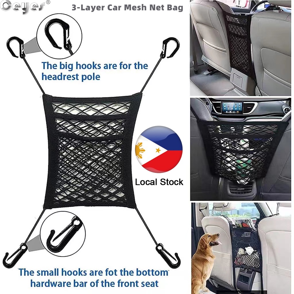 Ceyes Car Net Bag Elastic Car Mesh Seat Bag Auto Seat 3-Layer Pocket ...