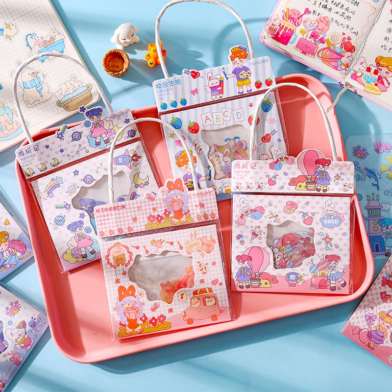 40 Pcs Cute Cartoon Girl Handbag Series Stickers Pack Student ...