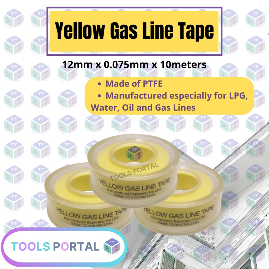 LPG Yellow Gas Line Tape 12mm x 0.075mm x 10m (1/2") (SOLD PER PIECE ...