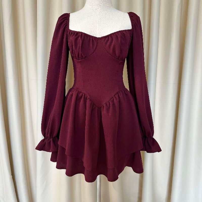 ONHAND BSCO VERONICA KOREAN STYLE MAROON LONGSLEEVE DRESS! KOREAN ...