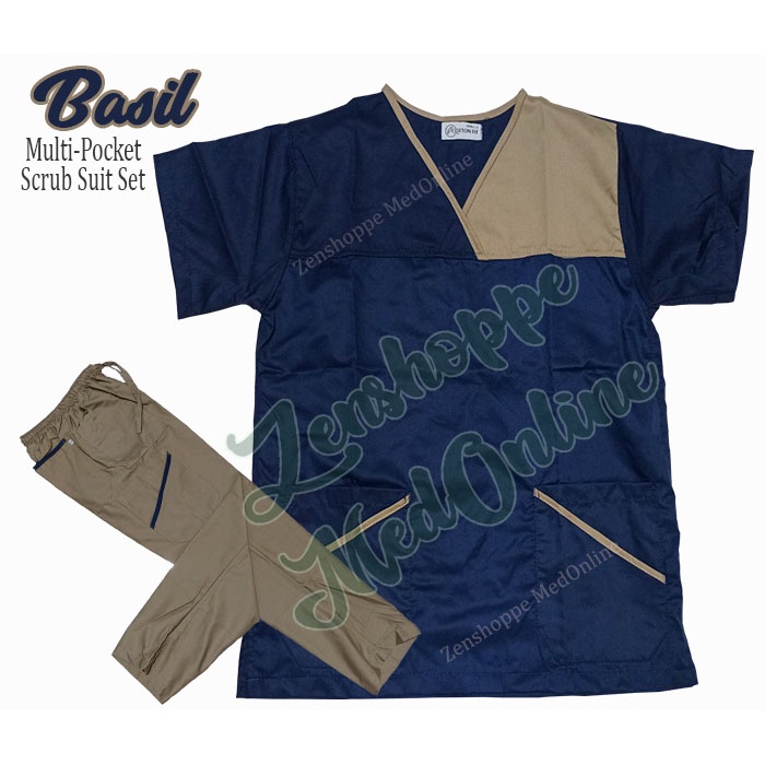 Multi Pocket Scrub Suit Set with Cargo Pants (Basil) [LCM] | Shopee ...