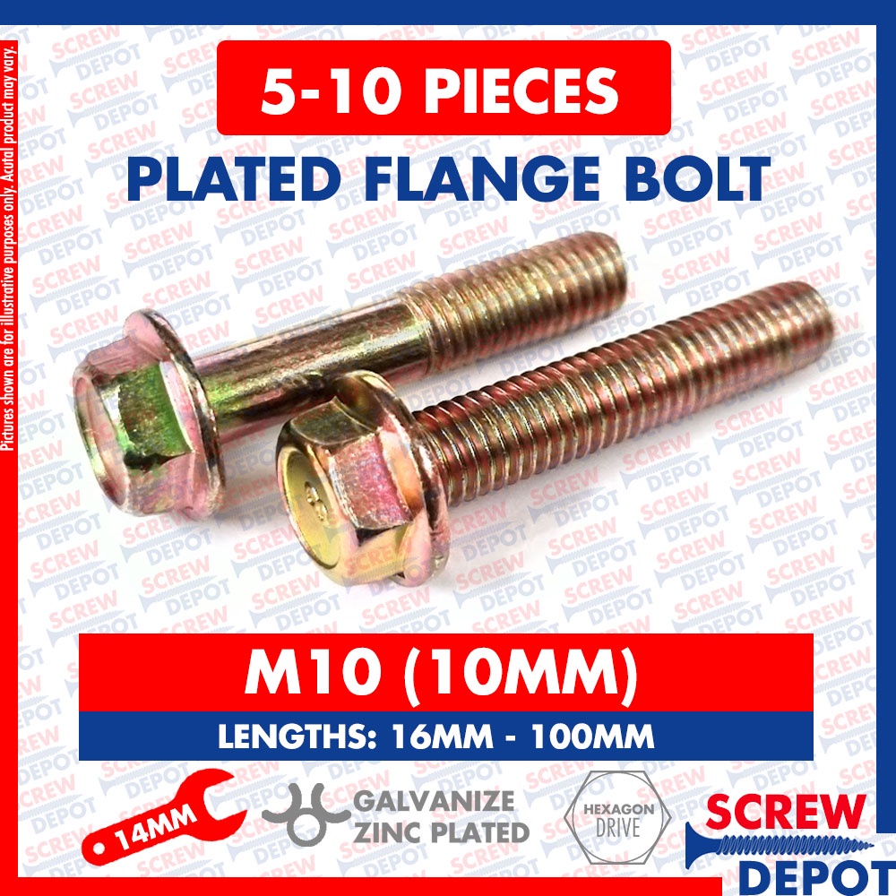 5-10PCS M10 ( 10mm ) Flange Bolt Tetanized Plated / Hex Washer Flanged ...