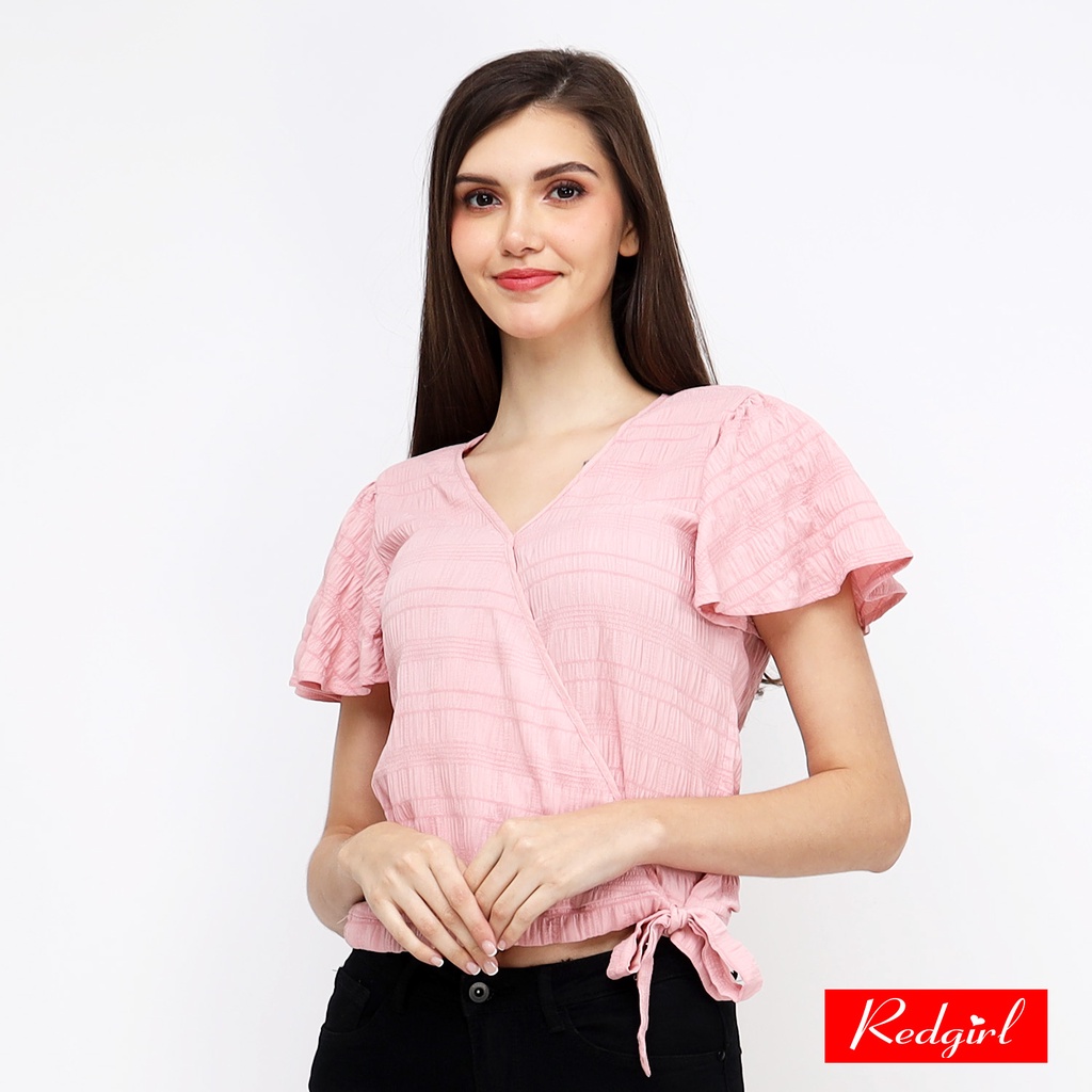 Red Girl Short Sleeves V-neck Blouse RSLT04-0415 | Shopee Philippines