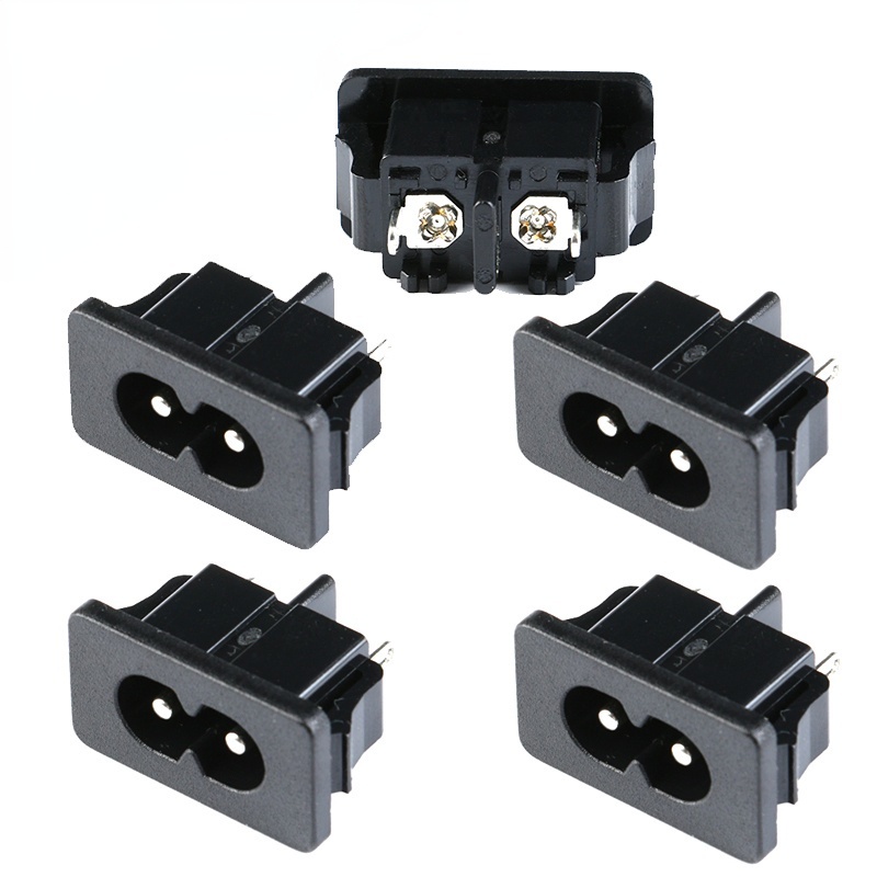 1/2/5Pcs AC Socket IEC320 C8 Black 2 Terminal Power Plug Inlet Socket ...
