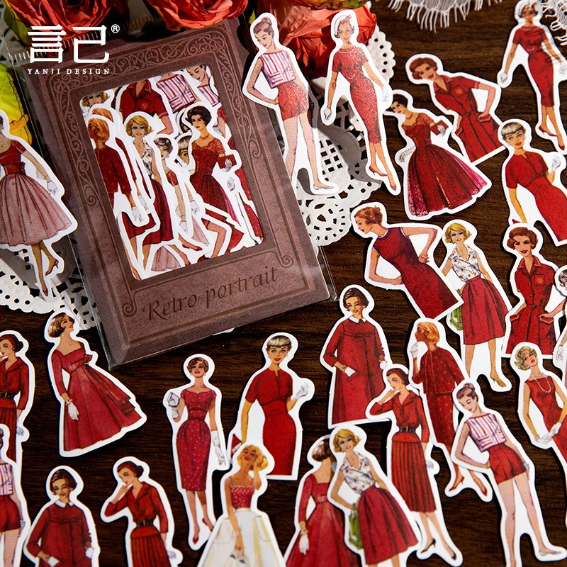 15 Pcs Vintage Washi Stickers Retro Style Fashion Ladies Scrapbook ...
