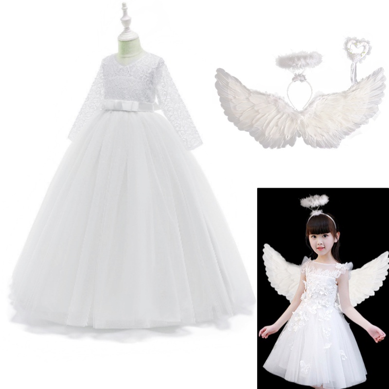 White Angel Wing Set Children Clothes Long Sleeve Party Wedding Bowknot ...