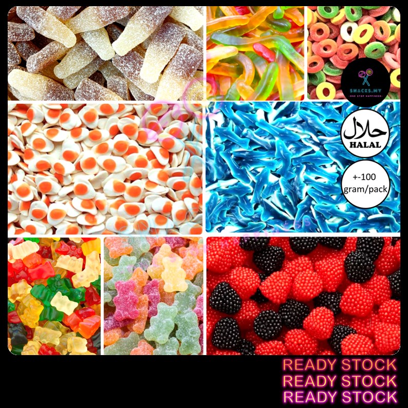 【HALAL Bebeto & Haribo Gummy Blue Shark Granular Berries Sour Bears ...