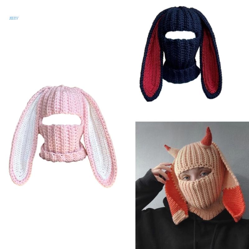 NERV Rabbit Ears Balaclava Halloween Balaclava Long Bunny Ears Hat ...