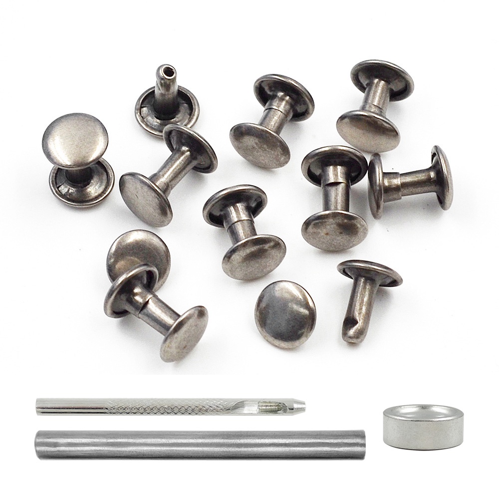 100Sets 5-10mm Metal Double Cap Rivets Stud Rivet Button Round Nail ...