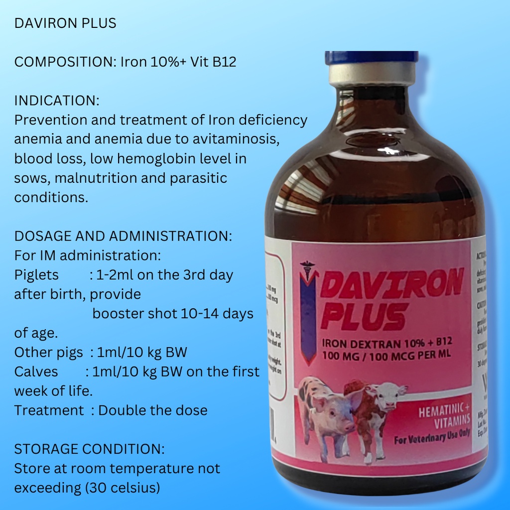 Daviron plus Iron 10% plus B12 free syringe 100 ml Iron dextran 10% ...