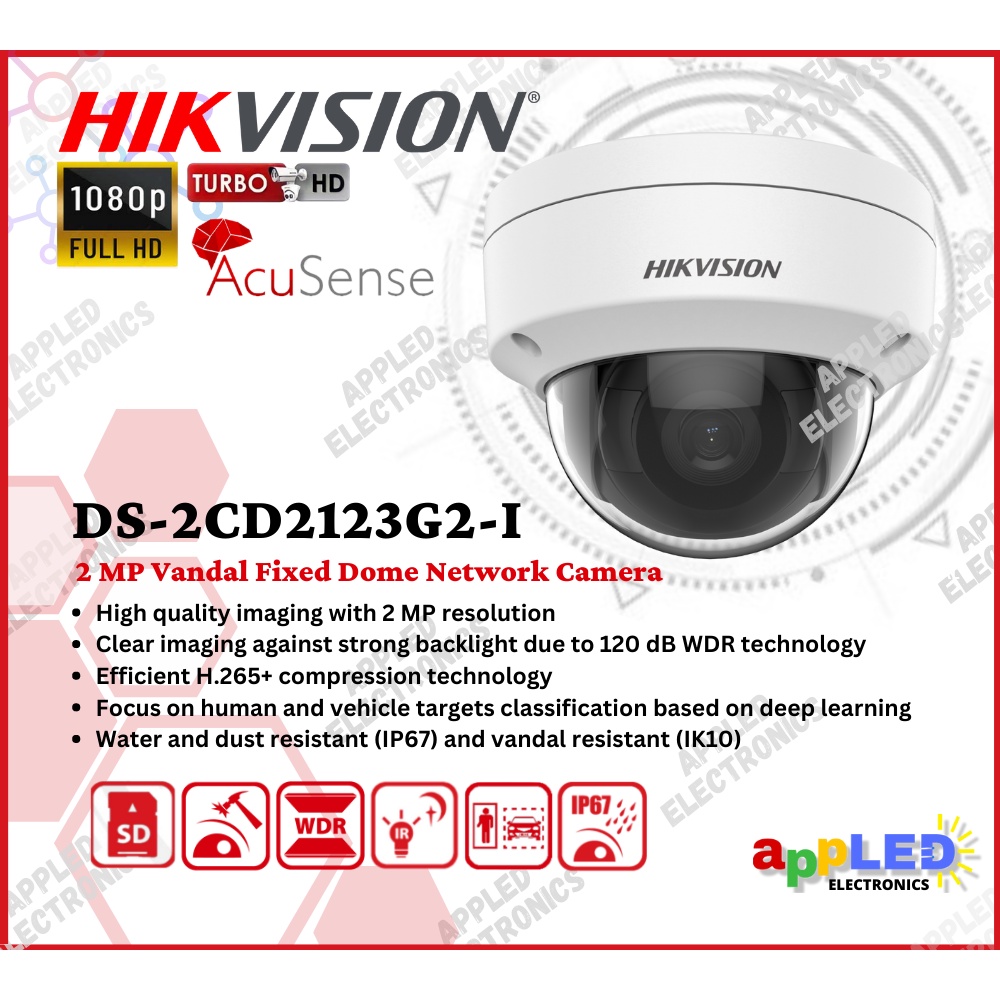 Hikvision DS-2CD2123G2-I 2MP Acusense Dome IP Network Infrared CCTV Camera | Shopee Philippines