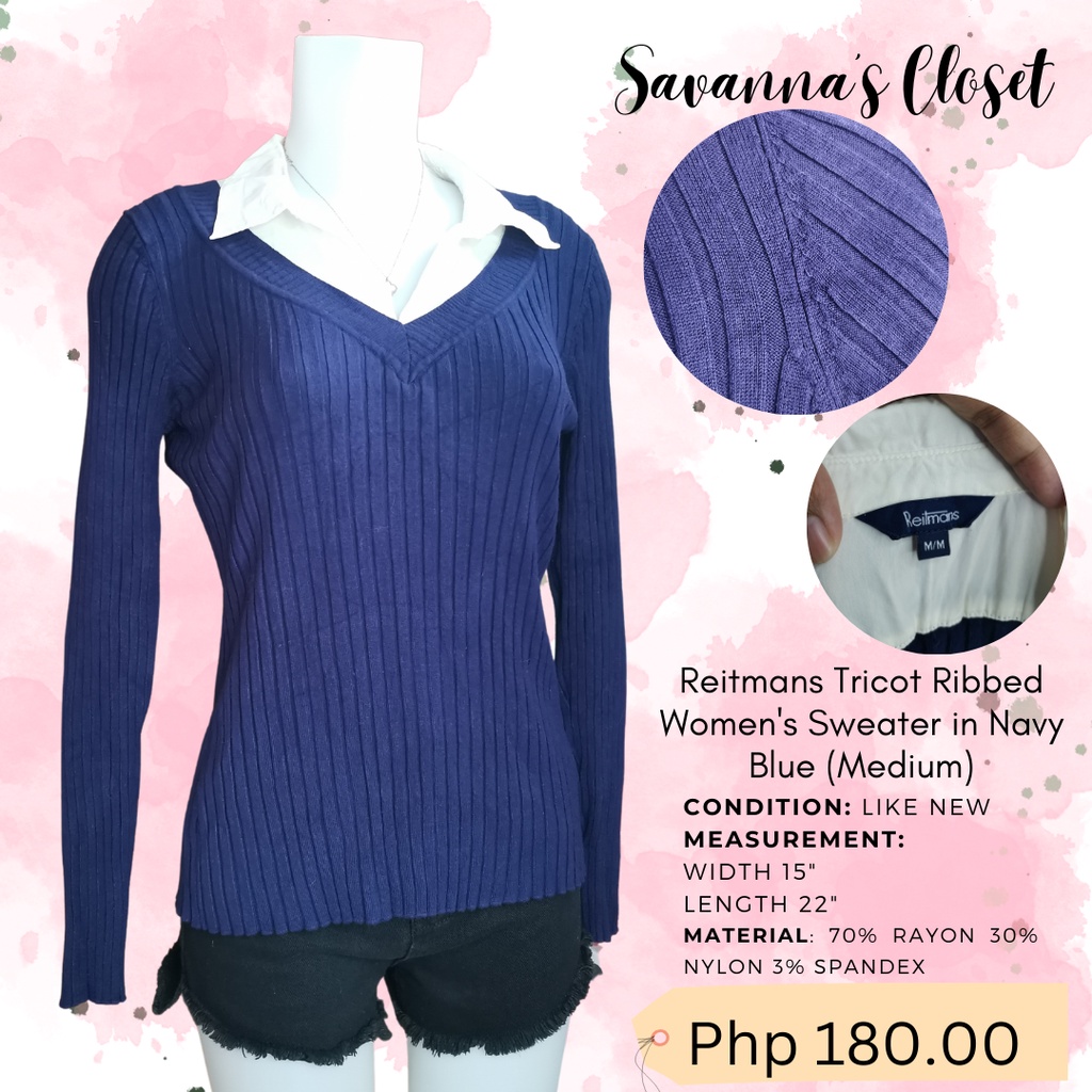 REITMANS Tricot Ribbed Women's Sweater in Navy Blue (Medium) | Shopee ...
