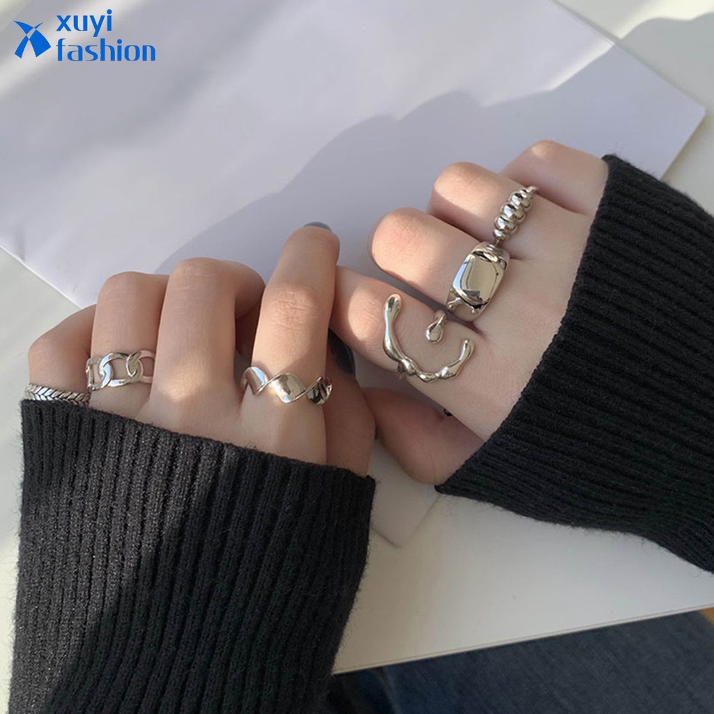 6Pcs/set Simple Irregular Textured Ring Set Silver Rings for Women ...