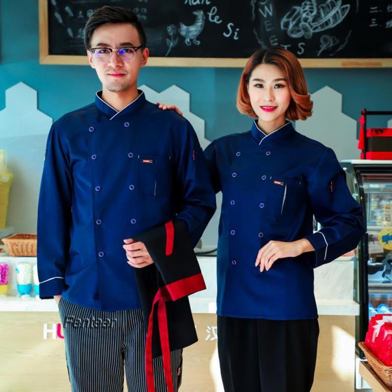 [ Piping Chef Jacket Coat Uniform Long Sleeve Hotel Kitchen Apparel ...