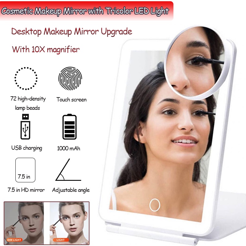 LED Touch Screen Cosmetic Mirror USB chargeable Smart Dimming 10X ...