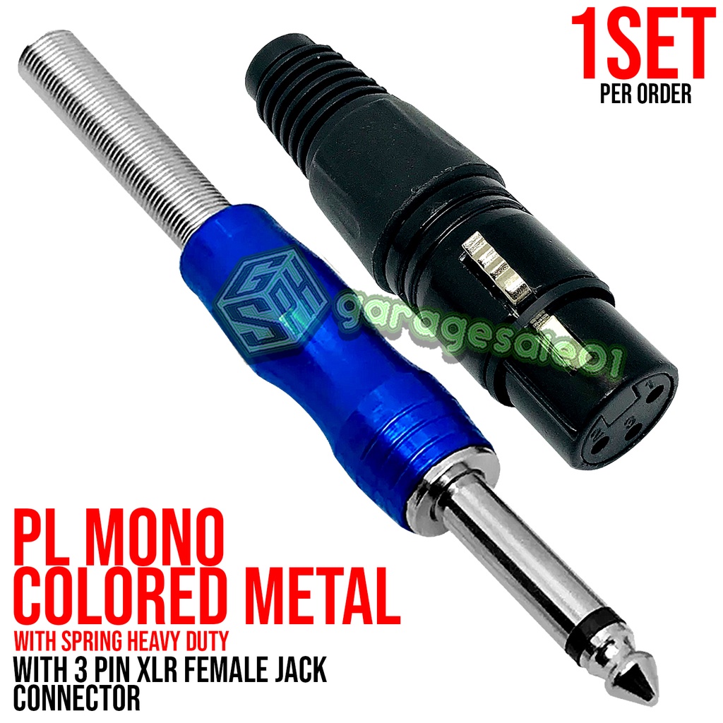 PL Mono Plug Colored Metal With Spring With XLR 3 Pin Female Jack ...