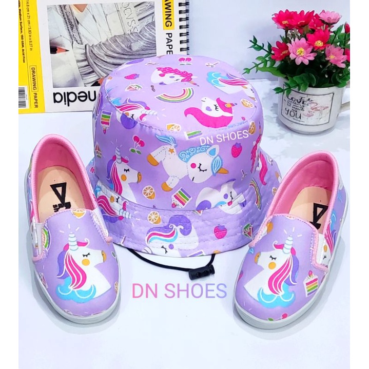 UNGU Purple Unicorn Character Girls Bucket Shoes Package | Shopee ...