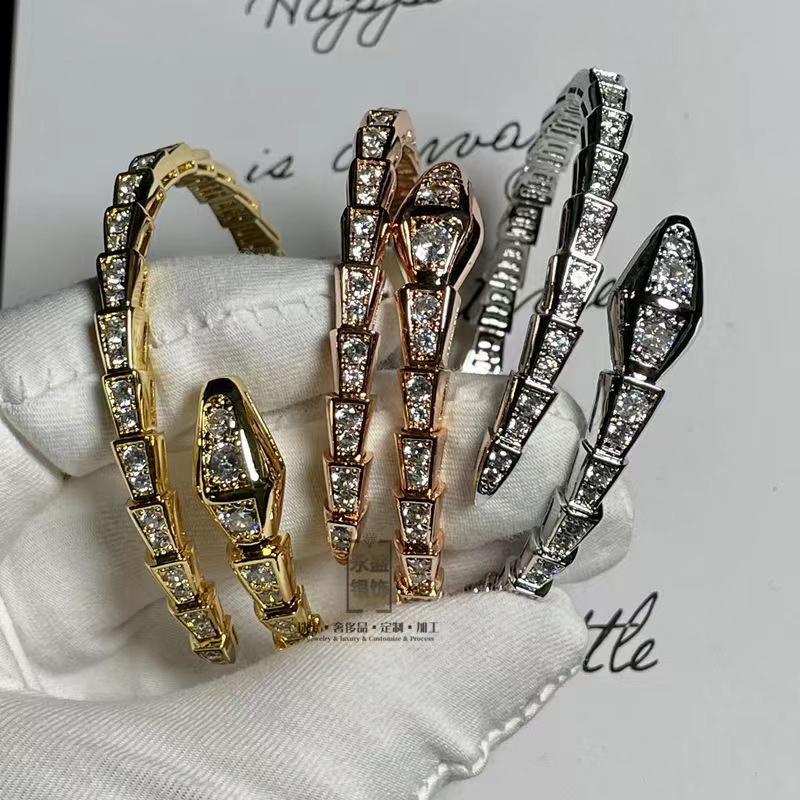 Fashion Unique Snake Bone Bracelet Couple Bare Diamond 18K Gold ...