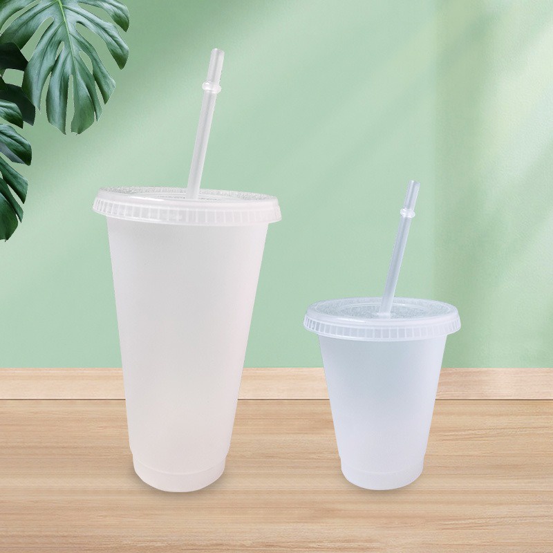 Transparent plastic straw cup Resuable DIY Coffee Water Juice Cup with ...
