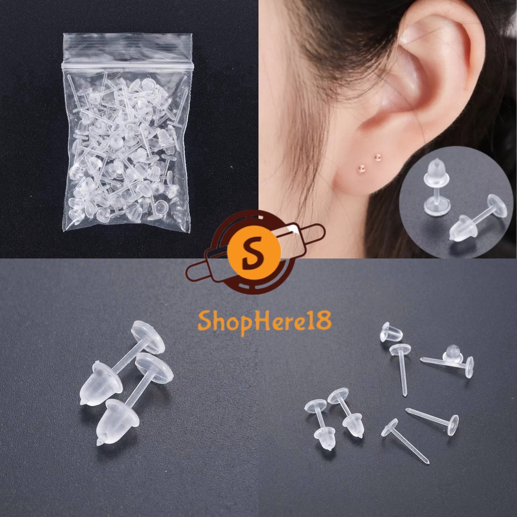 IKQPH 15PAIRS Clear Plastic Stem Rubber Anti-Allergy Ear Stud ...