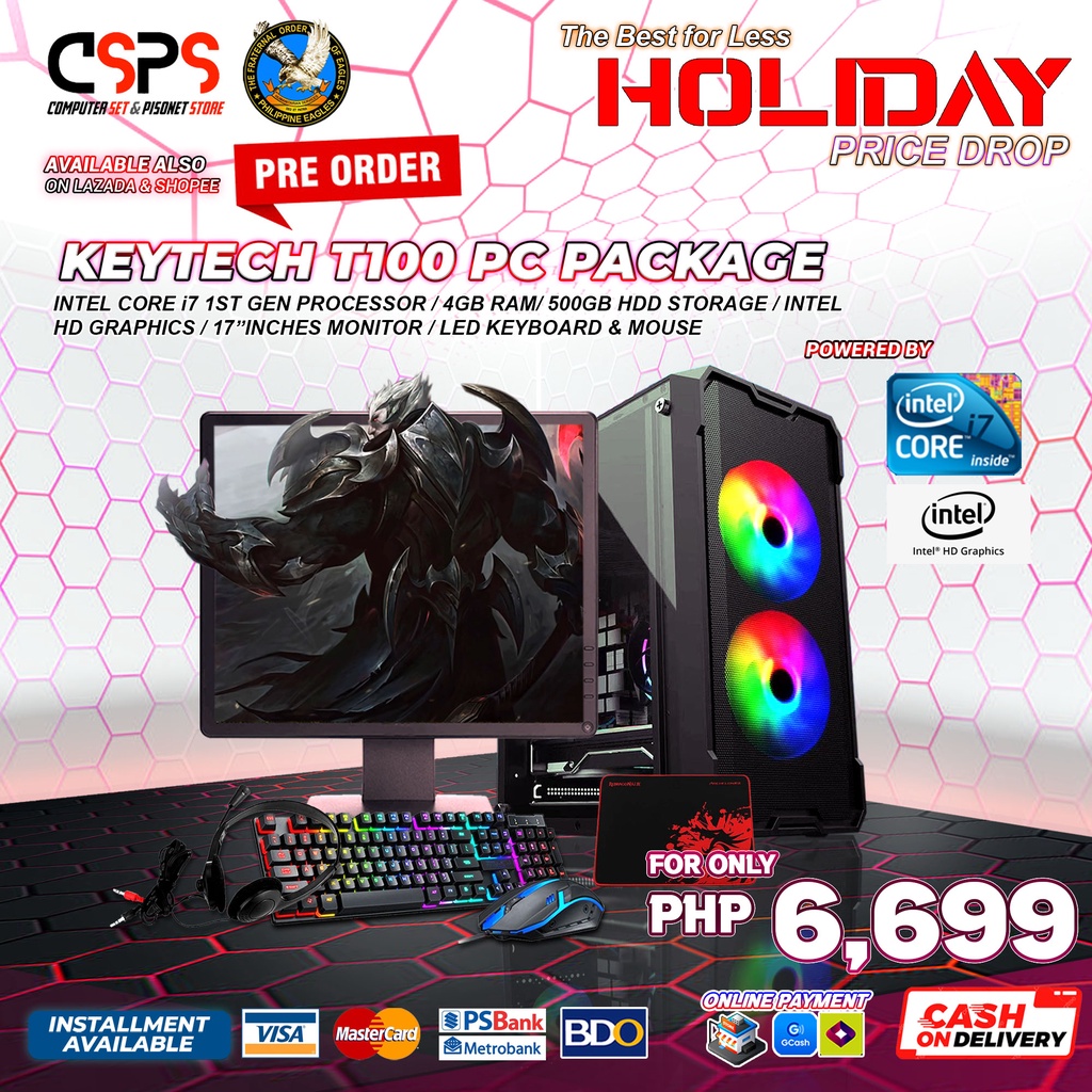 COMPUTER SET KEYTECH T100 Intel Core i7-1st gen 4gb ram 500gb HDD 17 ...