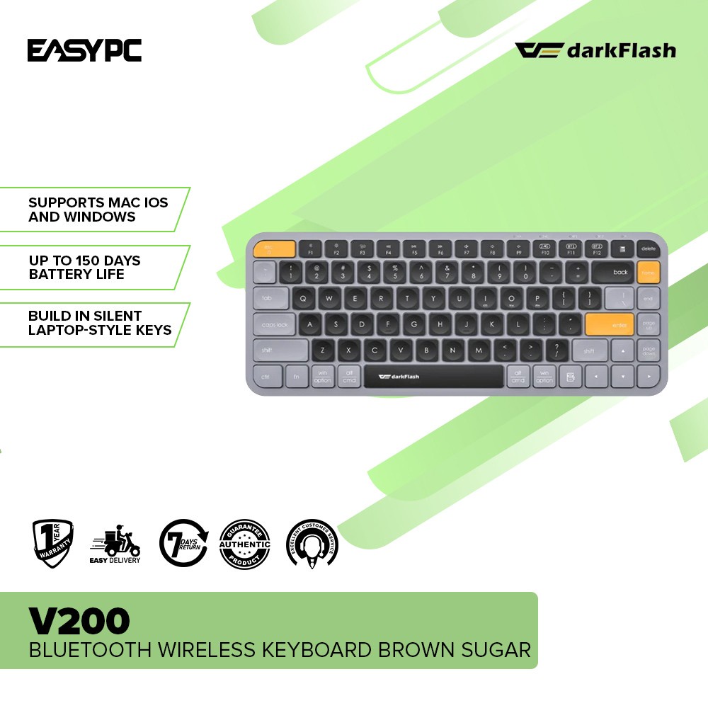 EasyPC | DarkFlash V200 Bluetooth Wireless Keyboard Mocha and Brown ...