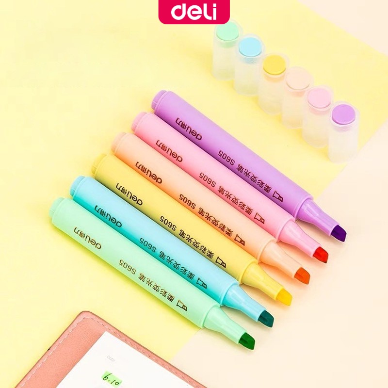 Deli 6Pcs/Set Highlighter Pen Bright Color Pen Pastel Marker Student ...