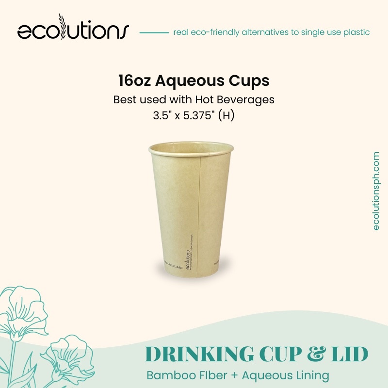 Bamboo Plastic Free Aqueous Cups (No lids) - 16oz (100pcs) Ecolutions ...