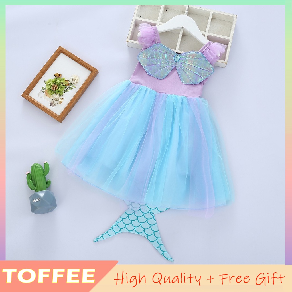 Little Mermaid Fluffy Mesh Party Dress Princess Ariel Blue Purple ...