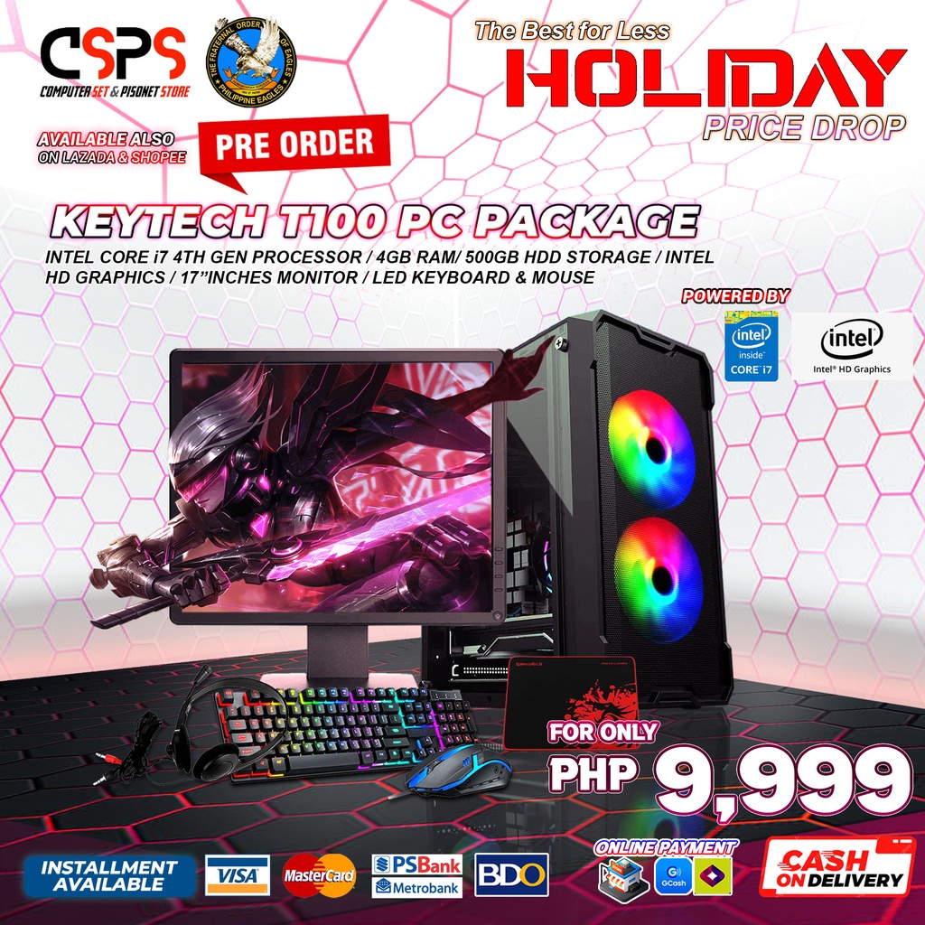 COMPUTER SET KEYTECH T100 CASE Intel Core i7-4th gen 4gb ram 500gb HDD ...