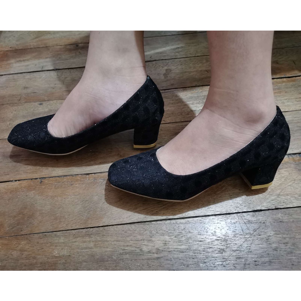 NOBLESSE Korean straight Toe Black Office Work Block Chunky Heels Shoes ...