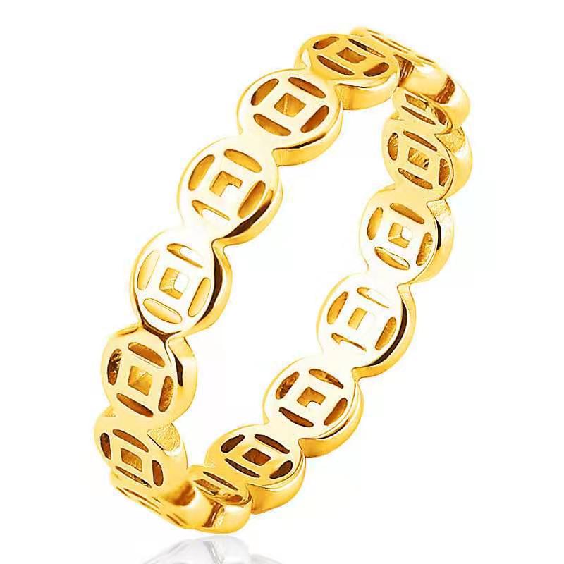 CFL Titanium Steel Gold Ring Women Lucky Charm Ring Money Catcher Coin ...