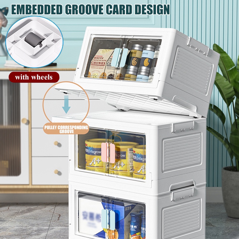 Folding storage box stackable organizer for clothes with wheels ...