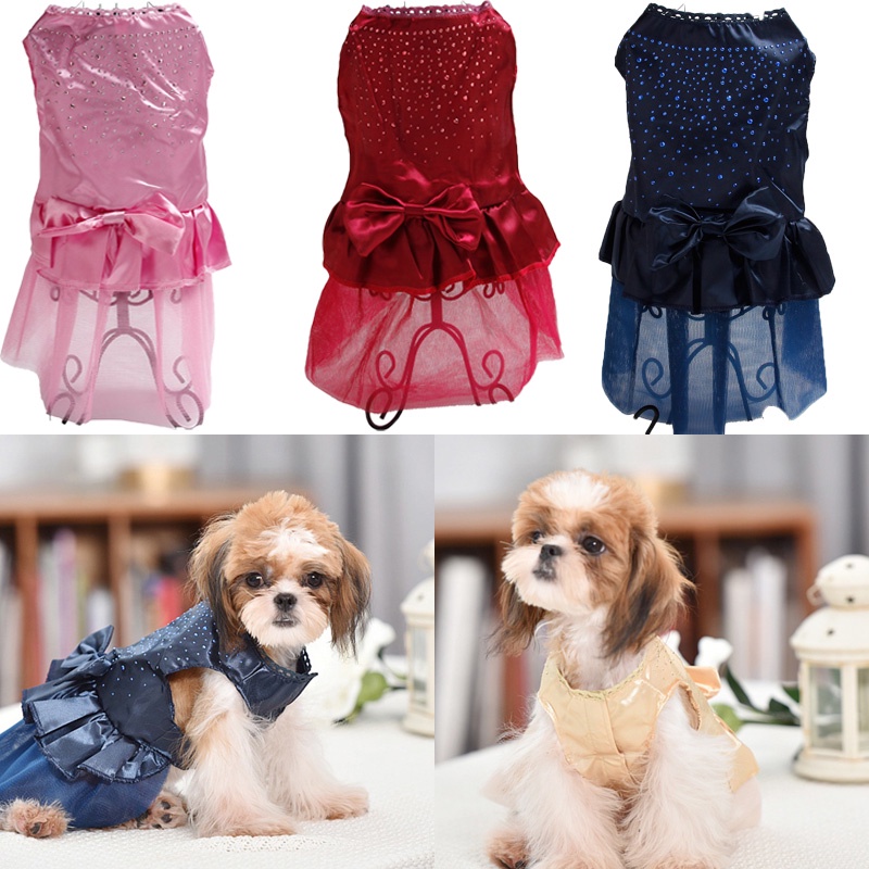 Dog Gown for Dogs Wedding Birthday Bowknot Diamond Pet Clothes for Shih ...