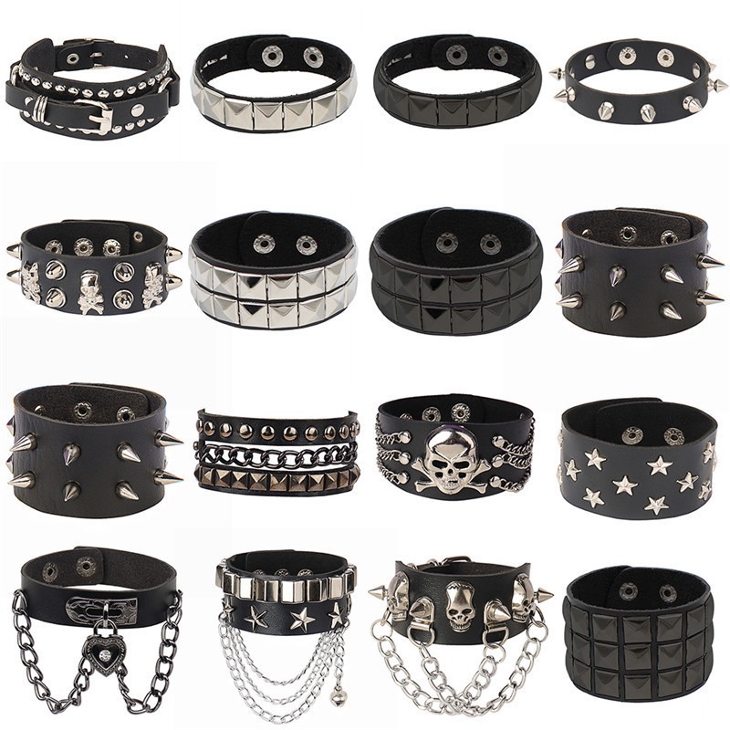 New PU Leather Bracelet Punk Bracelet Adjustable Goth Cuff Bracelet ...