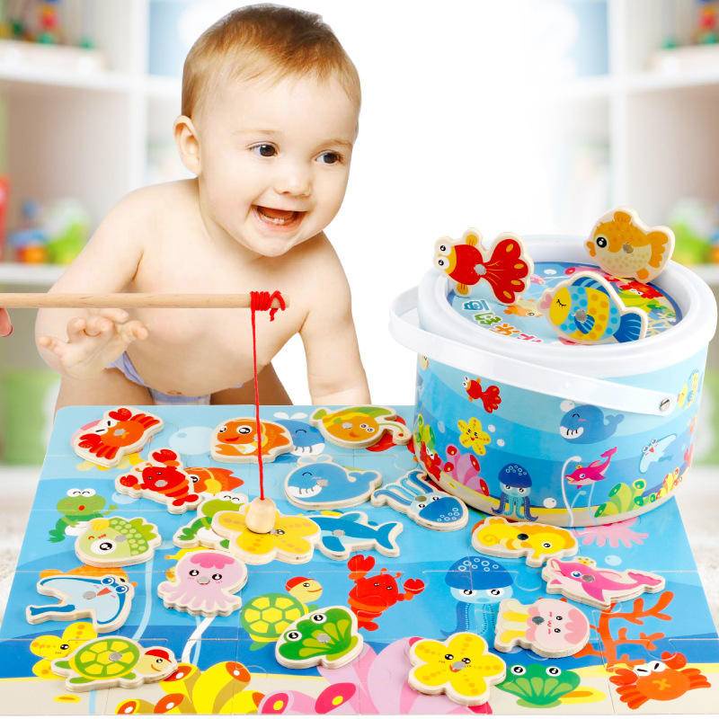 Magnetic Wooden Fishing Game and Puzzle With Wooden Ocean Animal ...