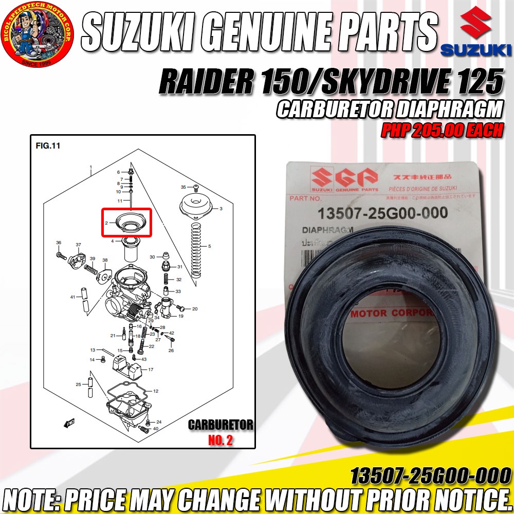 RAIDER 150/SKYDRIVE 125 CARBURETOR DIAPHRAGM (SGP) (GENUINE: 13507 ...