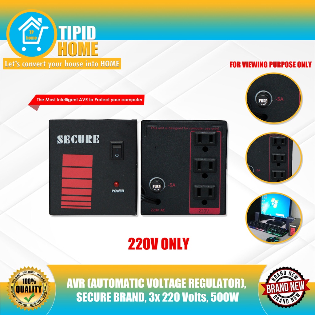 AVR (AUTOMATIC VOLTAGE REGULATOR), SECURE BRAND, 3x 220 Volts, 500W ...