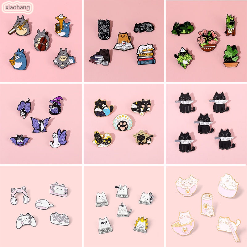 5/Pcs Set Animal Cat Enamel Pins Anime Totoro Brooch Cute Cat Brooches ...