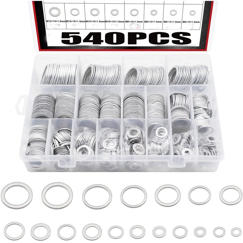 540pcs Washer Automotive Metric Oil Drain Plug Gaskets Aluminum Flat ...