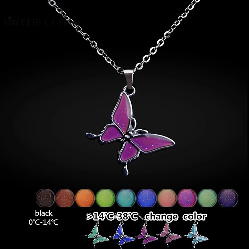 Creative Retro Temperature Control Color Change Butterfly Necklaces ...