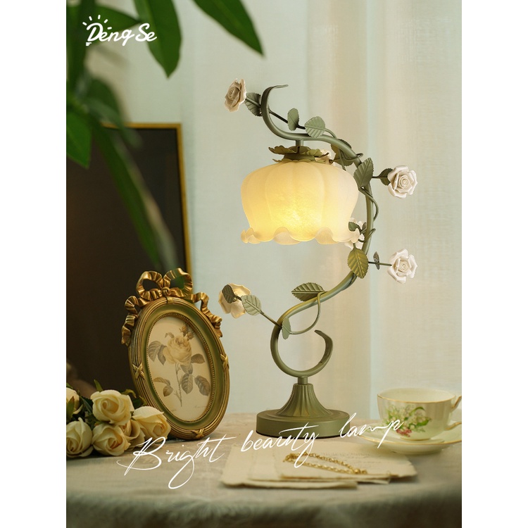 Flower Table Lamp Bedroom Bedside Vintage American Pastoral Warm ...