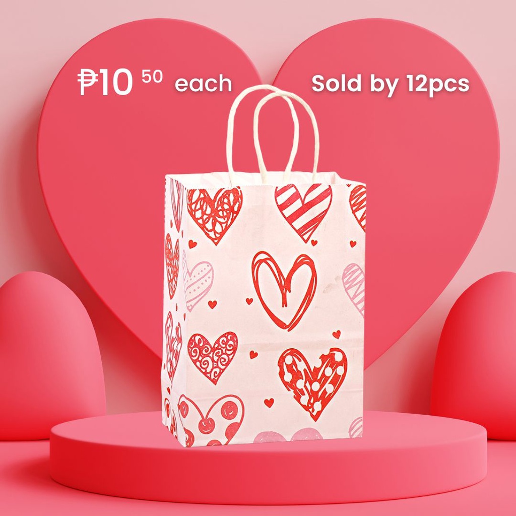 FP1546 (12PCS) HANDLE Hearts Valentines Love Heart Gift Paper Loot Bag ...